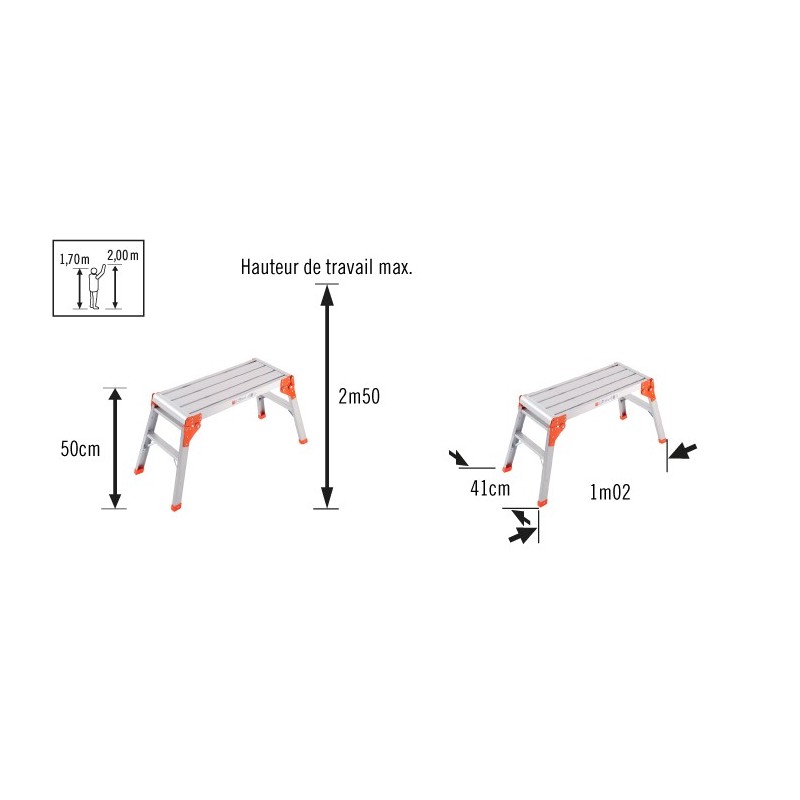Plateforme de travail antidérapante grande dimension et polyvalente