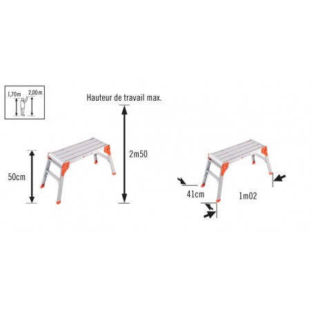 Plateforme de travail antidérapante grande dimension et polyvalente